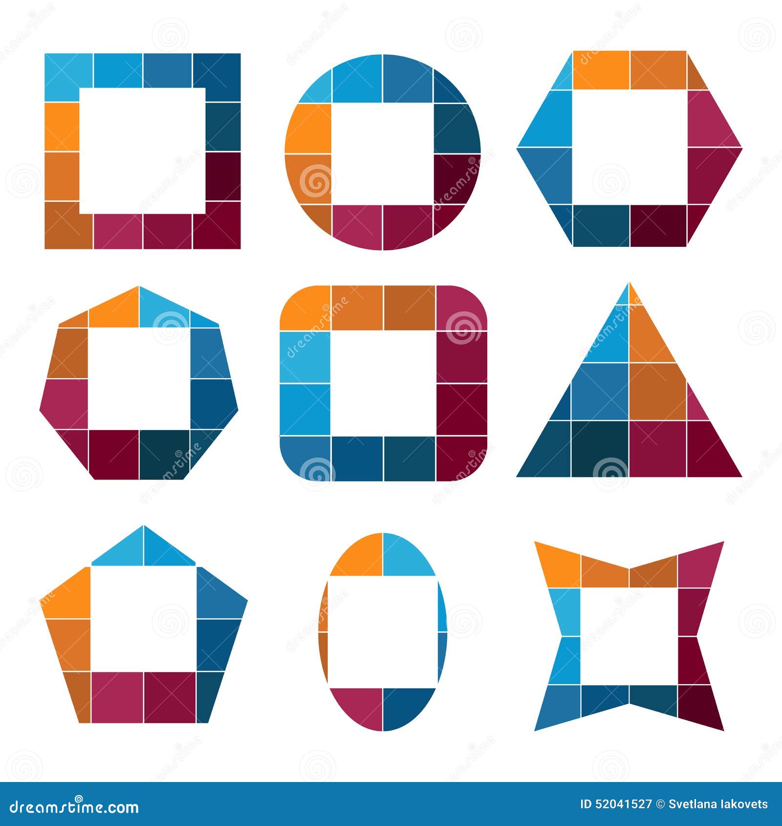 Set of Geometric Shapes Made Up of Squares of Different Colors Stock ... Set of Geometric Shapes Made Up of Squares of Different Colors Stock ...