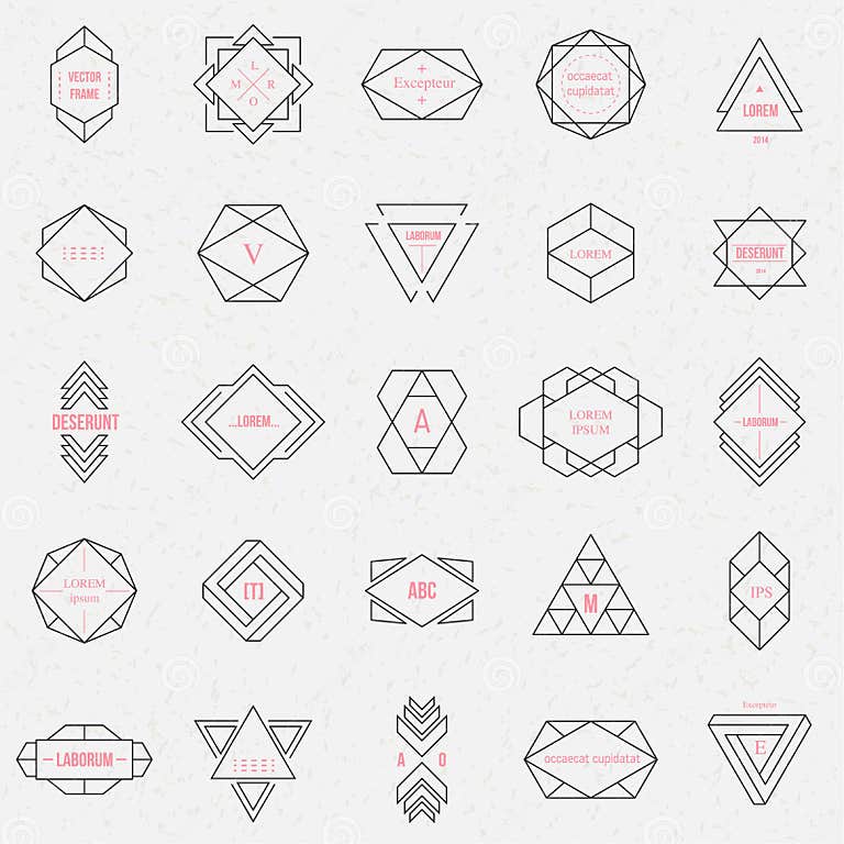 Set Geometric Signs, Labels, and Frames Stock Vector - Illustration of ...