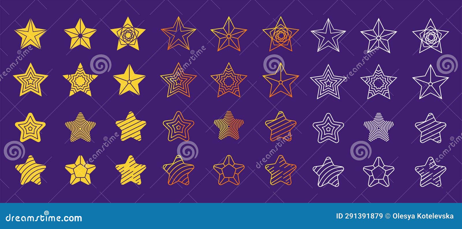Set Of Geometric Stars For Logo. Collection Of Elements In A Line ...