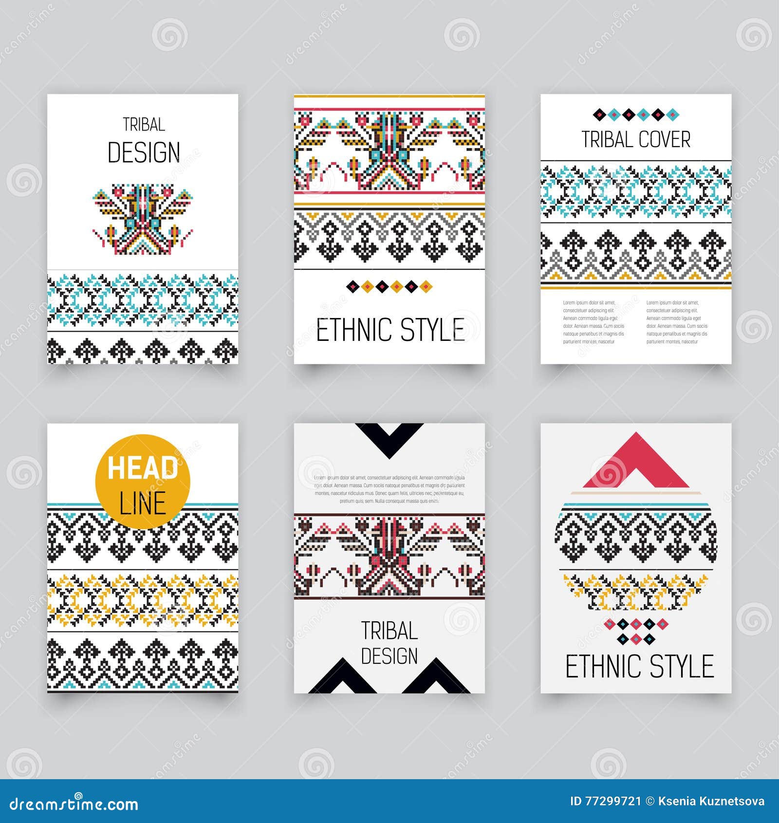 Set of Geometric Tribal Aztec Pixel Flyers, Brochure Templates, Design ...