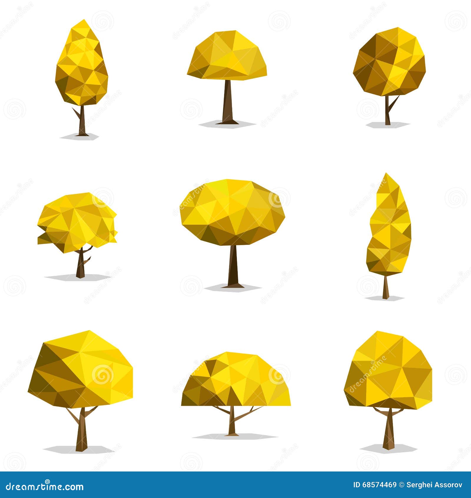 Set of Geometric Vector Trees, Abstract Tree Low Poly Stock Vector ...