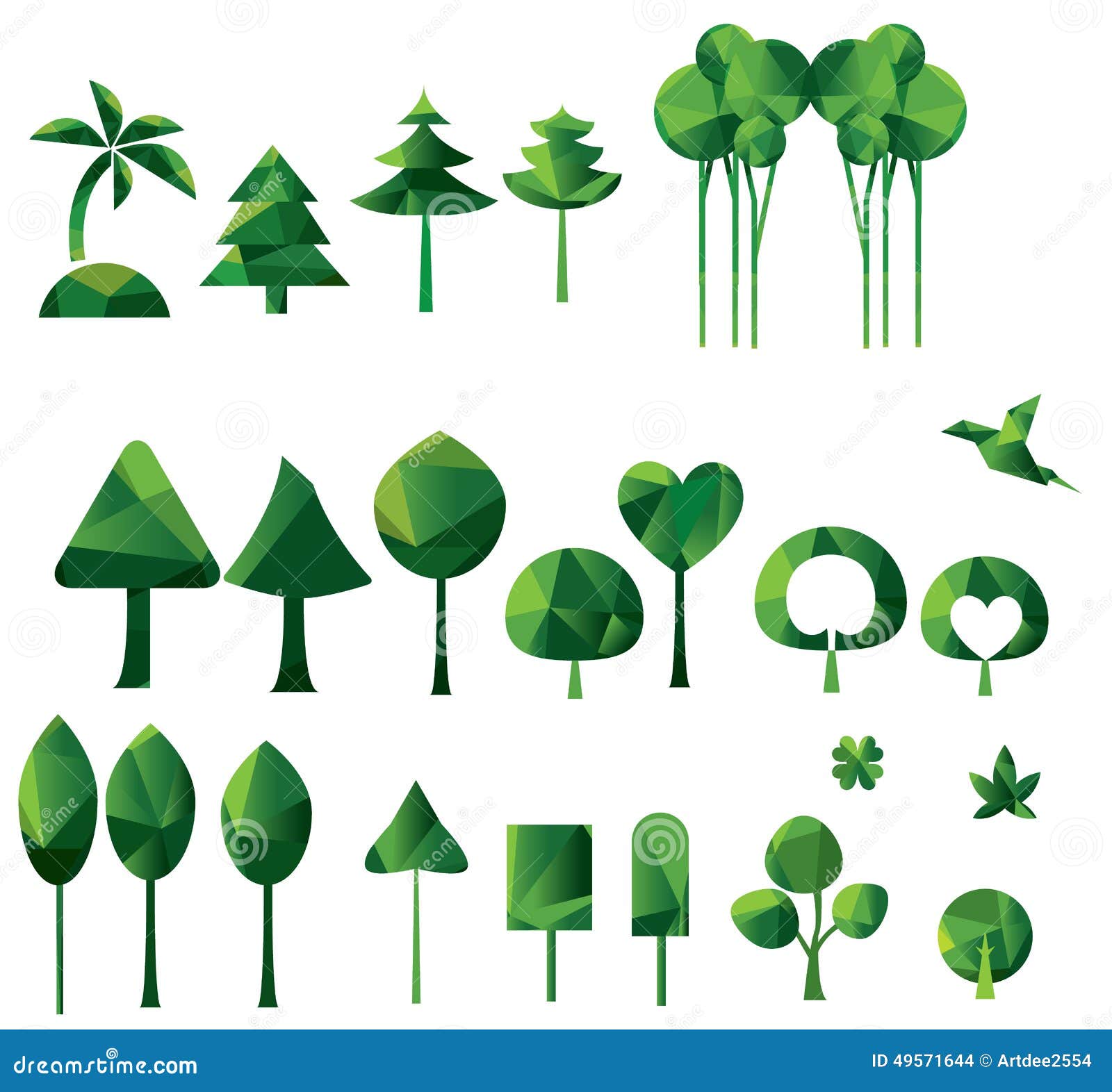 Set of Geometric Vector Trees Stock Vector - Illustration of polygon ...