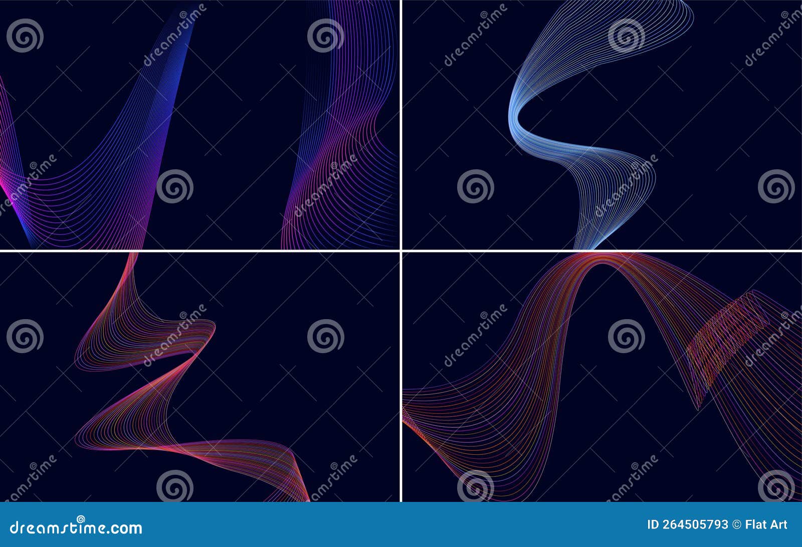 Set of 4 Geometric Wave Pattern Background. Abstract Waving Line Vector ...