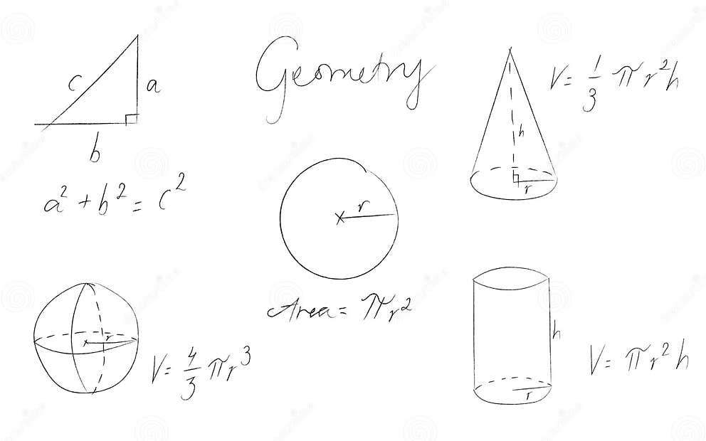 Set of Geometry Equations Hand Drawn Stock Vector - Illustration of ...