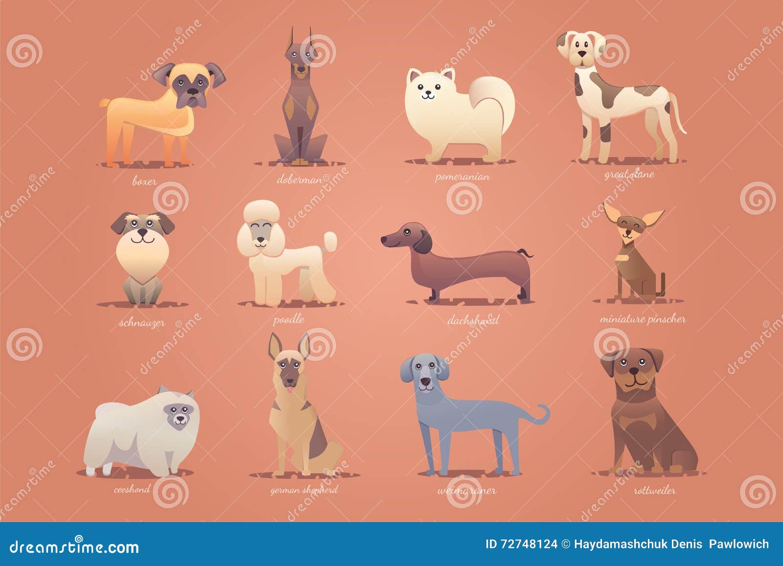 Set Of German Dogs Cartoon Vector | CartoonDealer.com #76941425