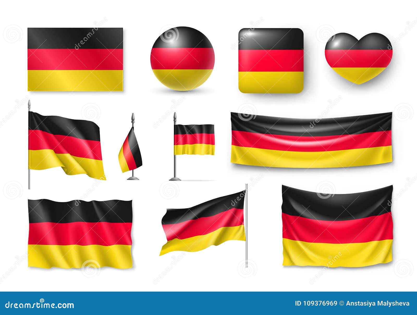 Set Germany Flags, Banners, Banners, Symbols, Flat Icon Stock Vector ...