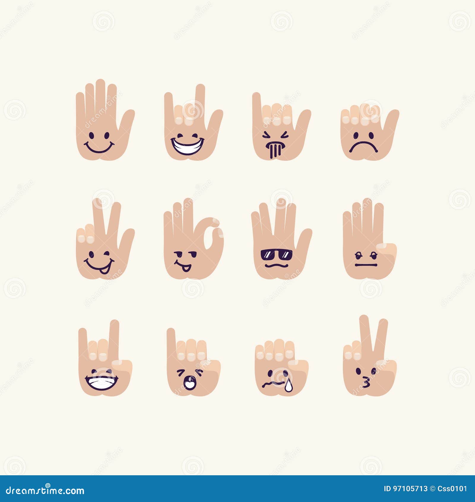 Set of Gesture Human Palm with Emotion Signs Stock Vector ...