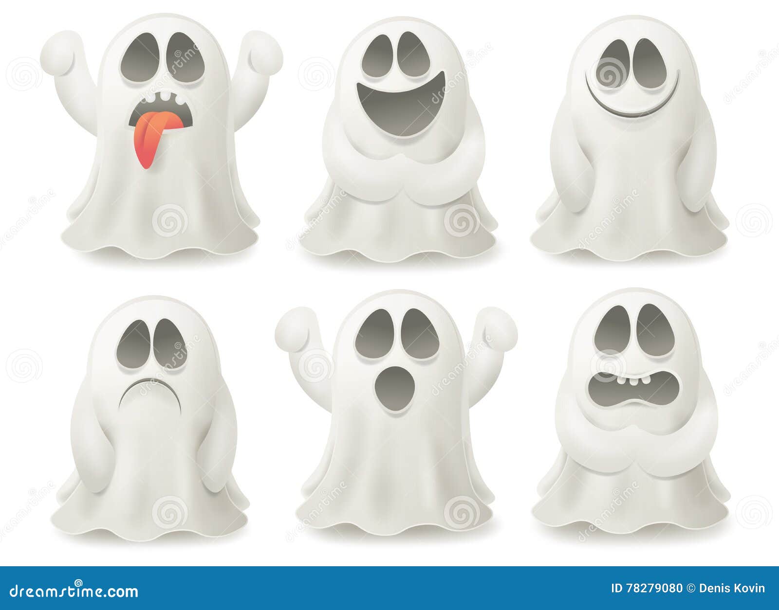 Set of Ghost Characters Emoticons on White Background. Stock ...
