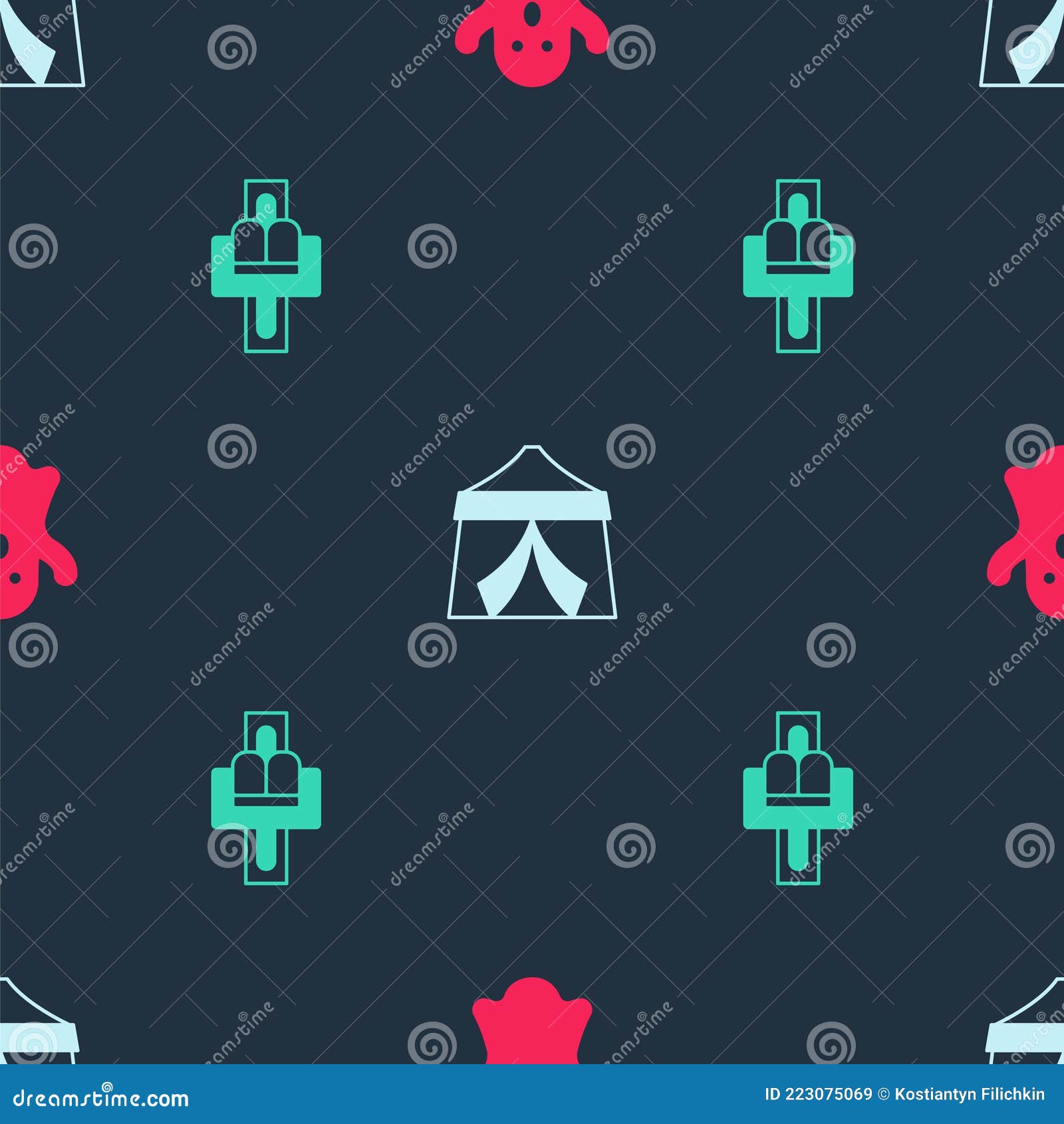 Set Ghost, Circus Tent and Attraction Carousel on Seamless Pattern ...