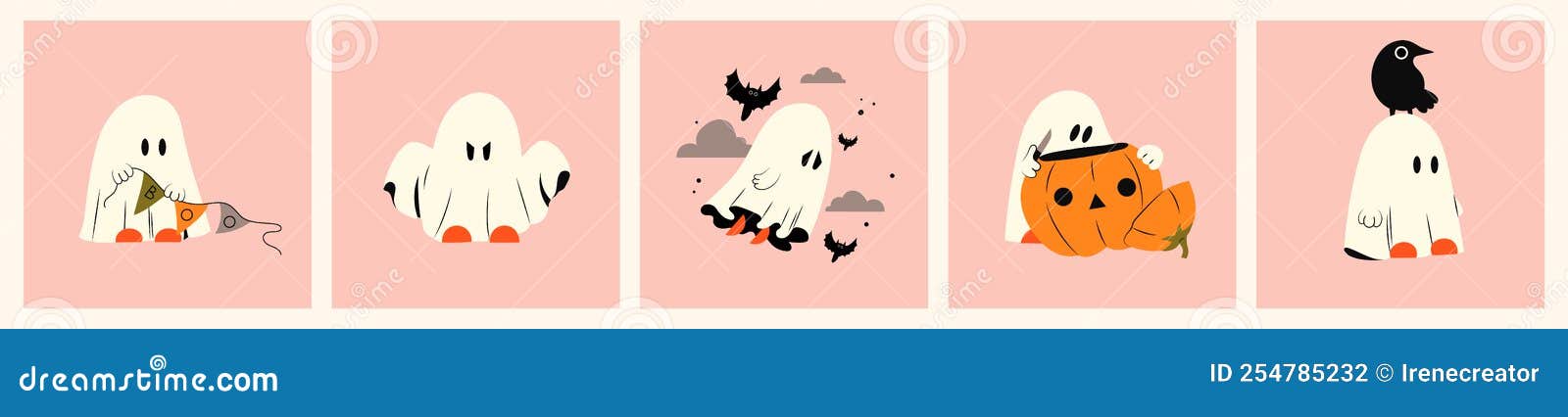 Set Ghost Emotional Expression. Halloween Phantom with Different ...