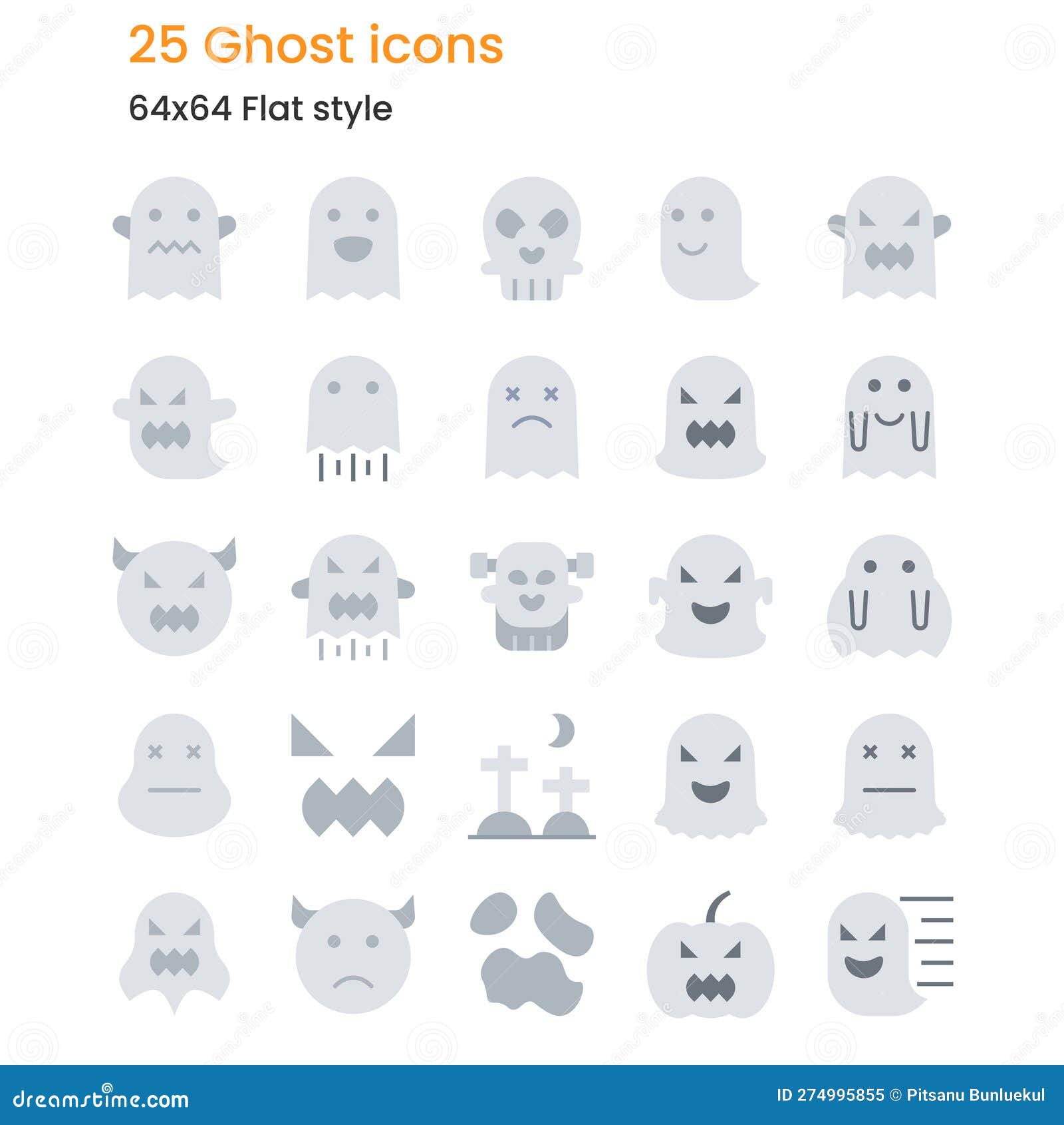 Set of 25 Ghost Icons. Flat Style Stock Vector - Illustration of evil ...