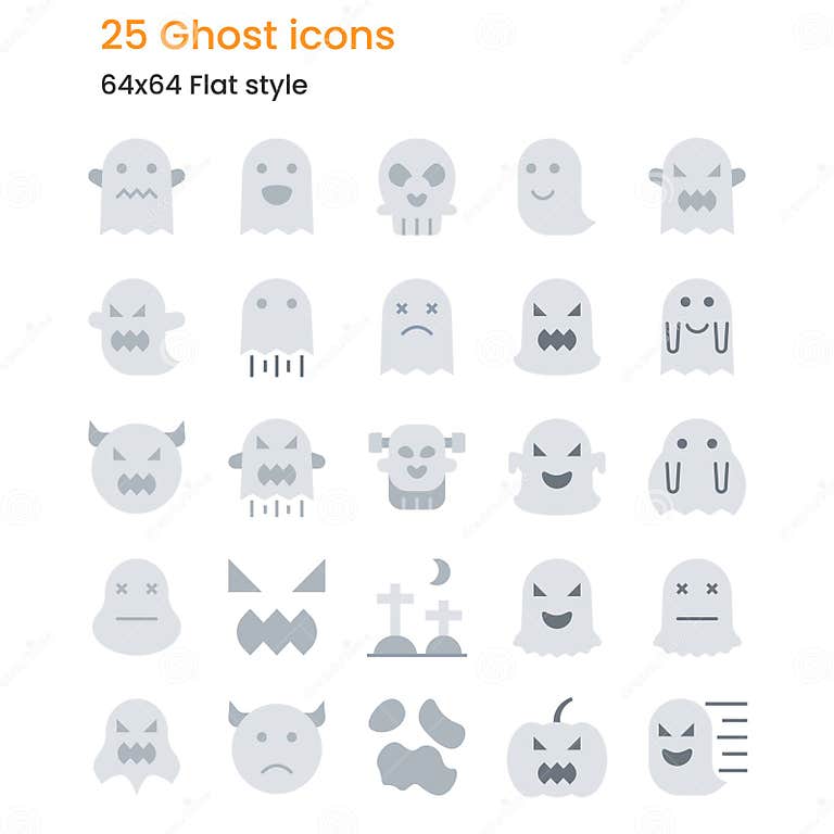 Set of 25 Ghost Icons. Flat Style Stock Vector - Illustration of evil ...