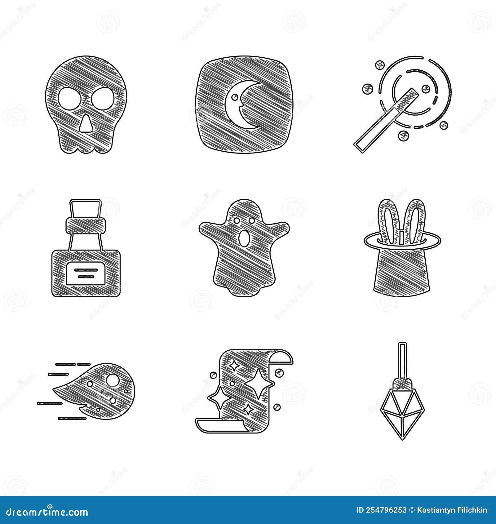 Set Ghost, Magic Scroll, Stone, Magician Hat and Rabbit Ears, Fireball ...