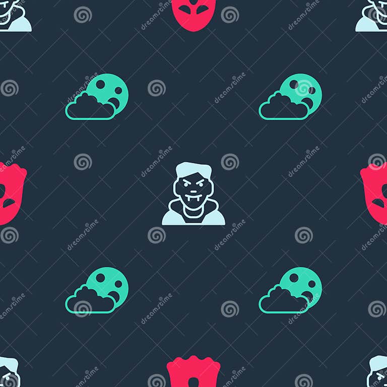 Set Ghost, Vampire and Moon and Stars on Seamless Pattern. Vector Stock ...