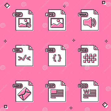 Set GIF File Document, JPG, WMA, XSL, CSS, PNG, MSG and PDF Icon. Vector Stock Vector ...
