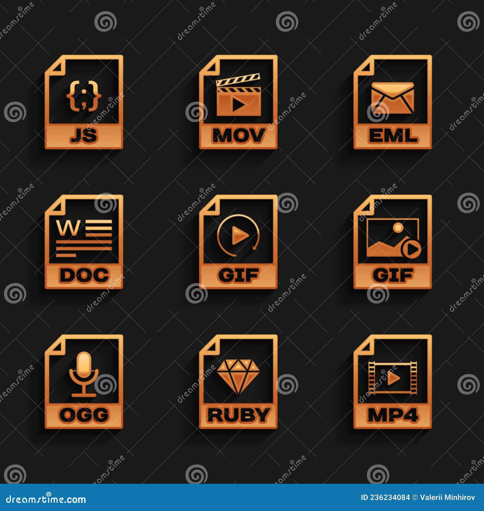 Set GIF File Document, RUBY, MP4, , OGG and DOC Icon. Vector Stock ... Set GIF File Document, RUBY, MP4, , OGG and DOC Icon. Vector Stock ...