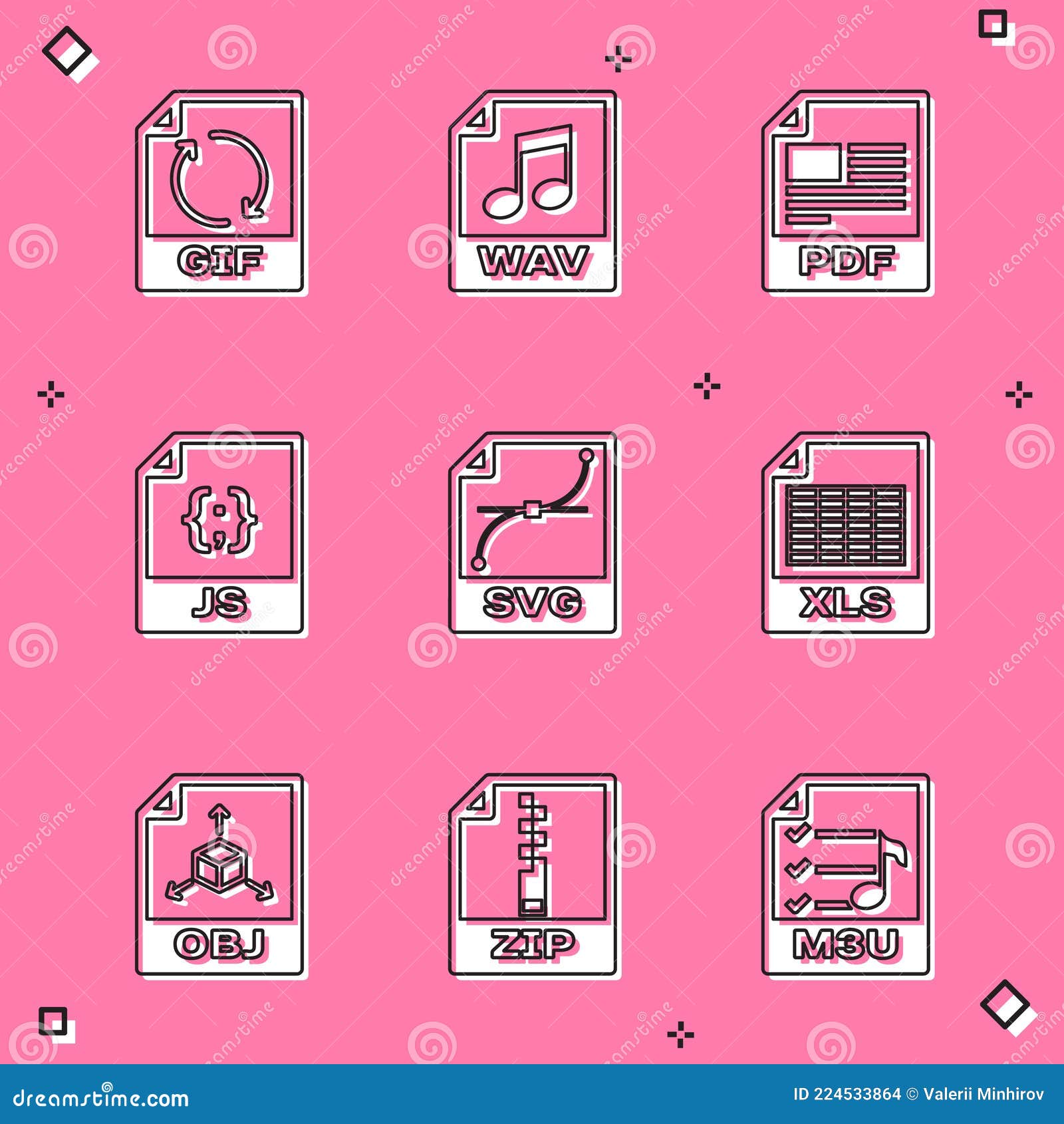 Set GIF File Document, WAV, PDF, JS, SVG and XLS Icon. Vector Stock ... Set GIF File Document, WAV, PDF, JS, SVG and XLS Icon. Vector Stock ...