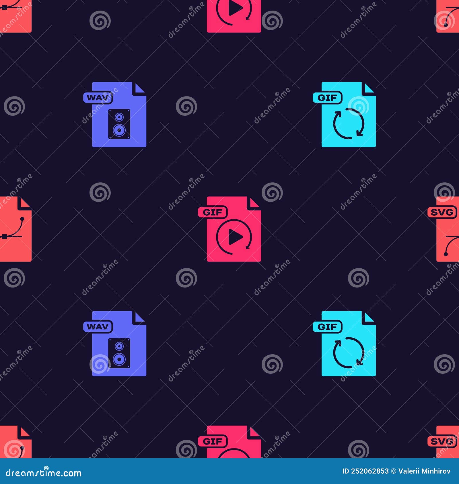 Set GIF File Document, WAV, and SVG on Seamless Pattern. Vector Stock ... Set GIF File Document, WAV, and SVG on Seamless Pattern. Vector Stock ...