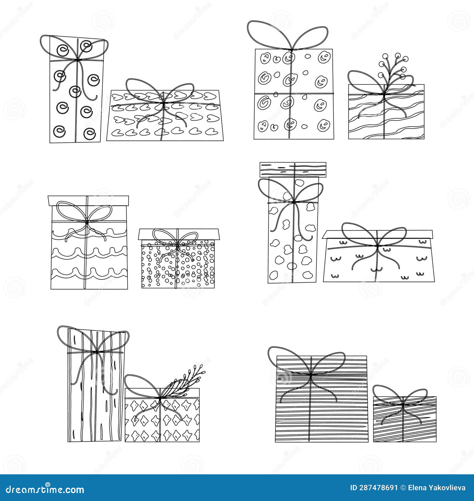 Set Gift Box Hand Drawn Outline Stock Illustration - Illustration of ...