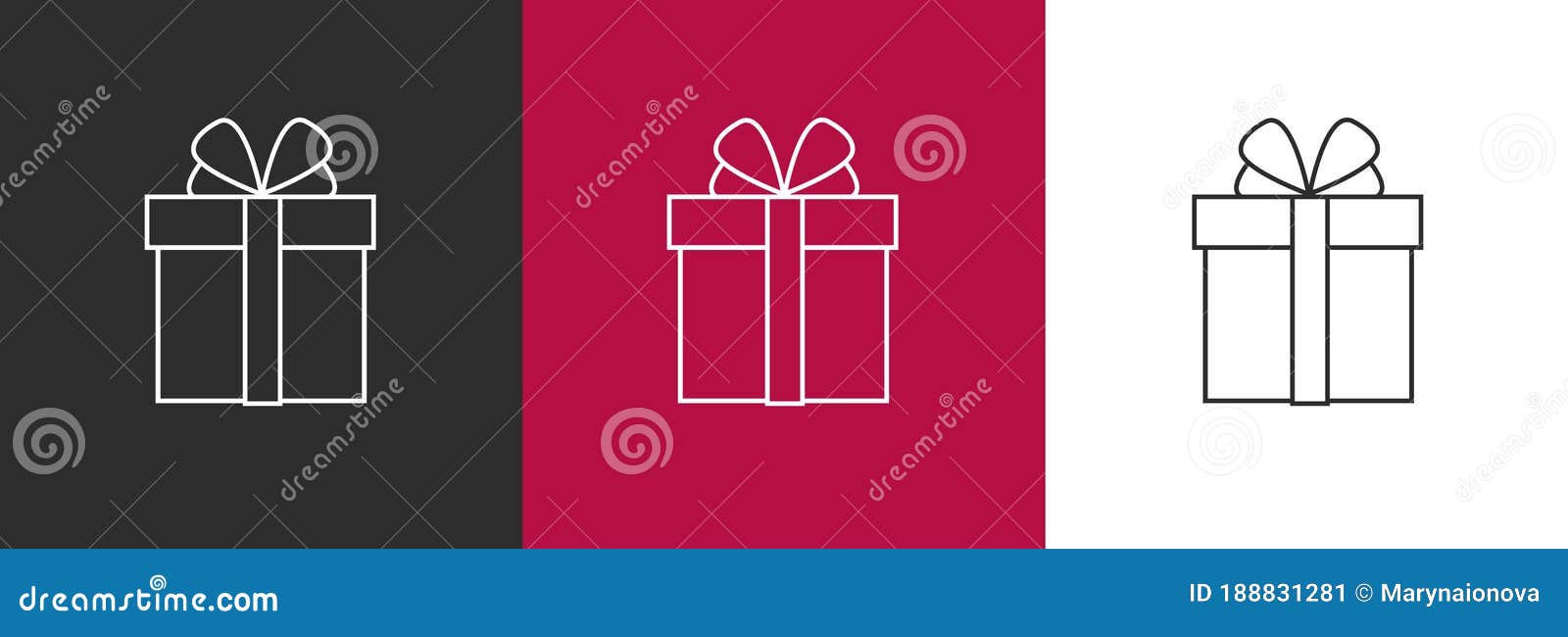 Set of Gift Box Line Icon Pictogram on Different Backdrop of Black, Red ...