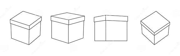 Set of Gift Boxes, Contour Drawing. Linear Perspective, Different ...