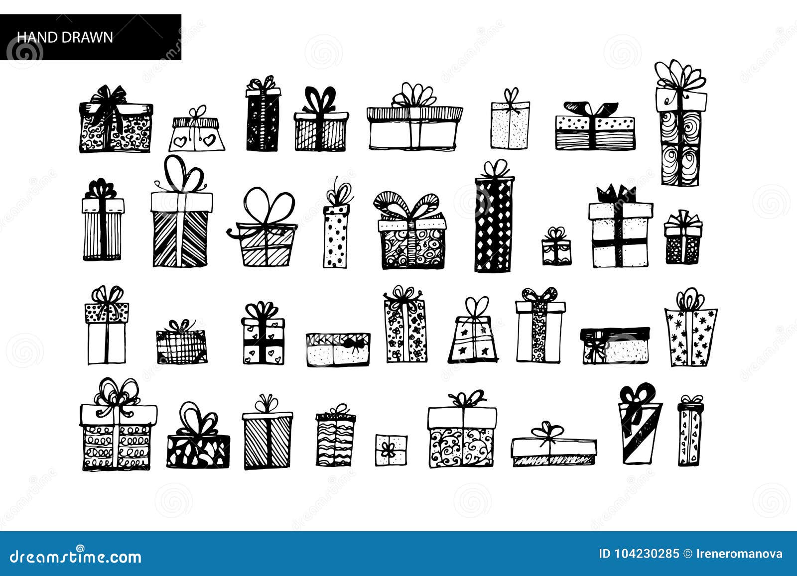 Set of Gift Boxes. Hand Drawn Sketch Converted To Vector Stock Vector ...