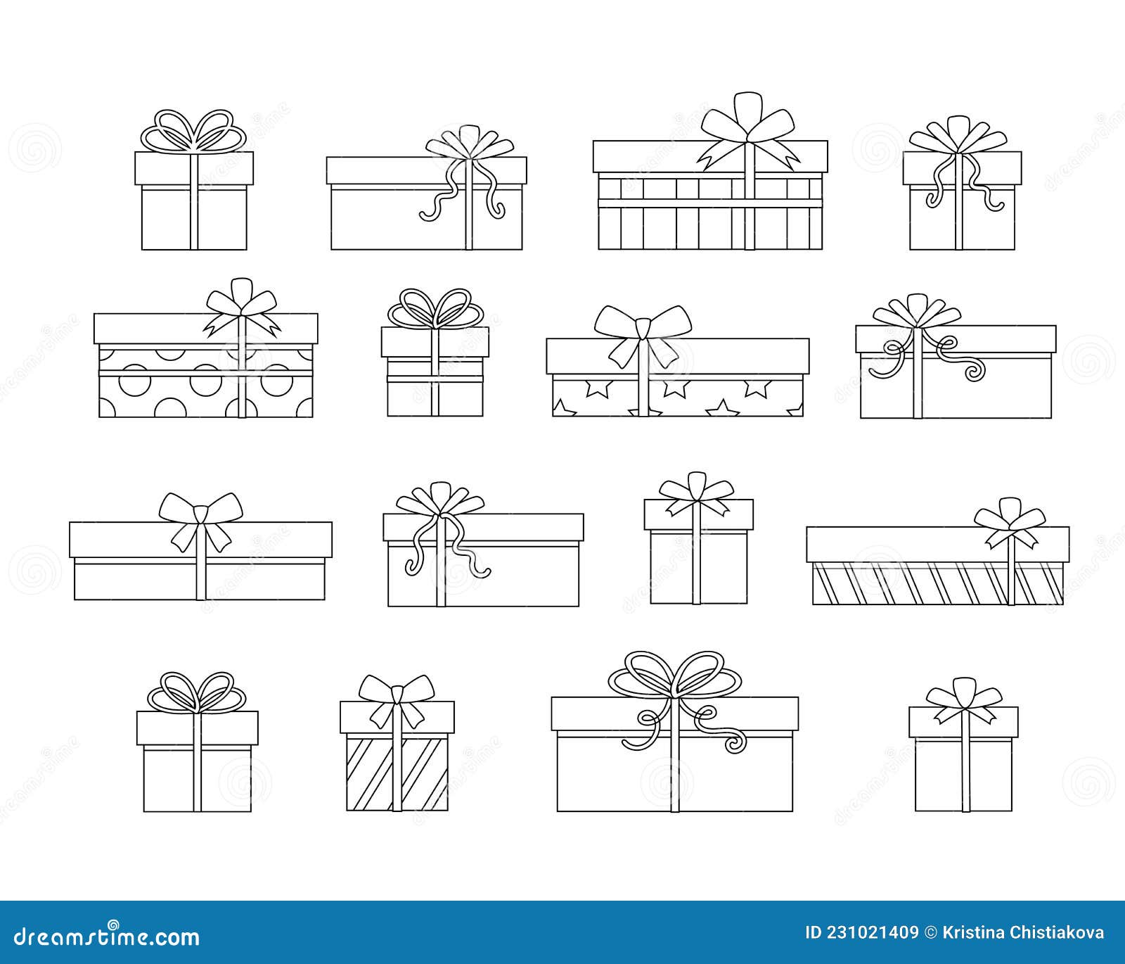 Set Gift Boxes. Outline Vector Illustration Stock Vector - Illustration ...