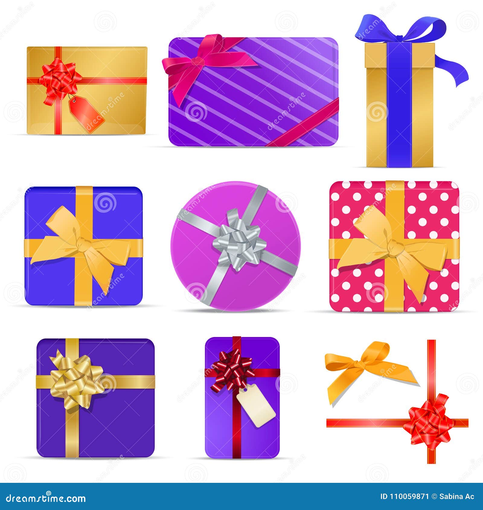 Set of Gift Boxes with Ribbons and Bows Stock Vector - Illustration of ...