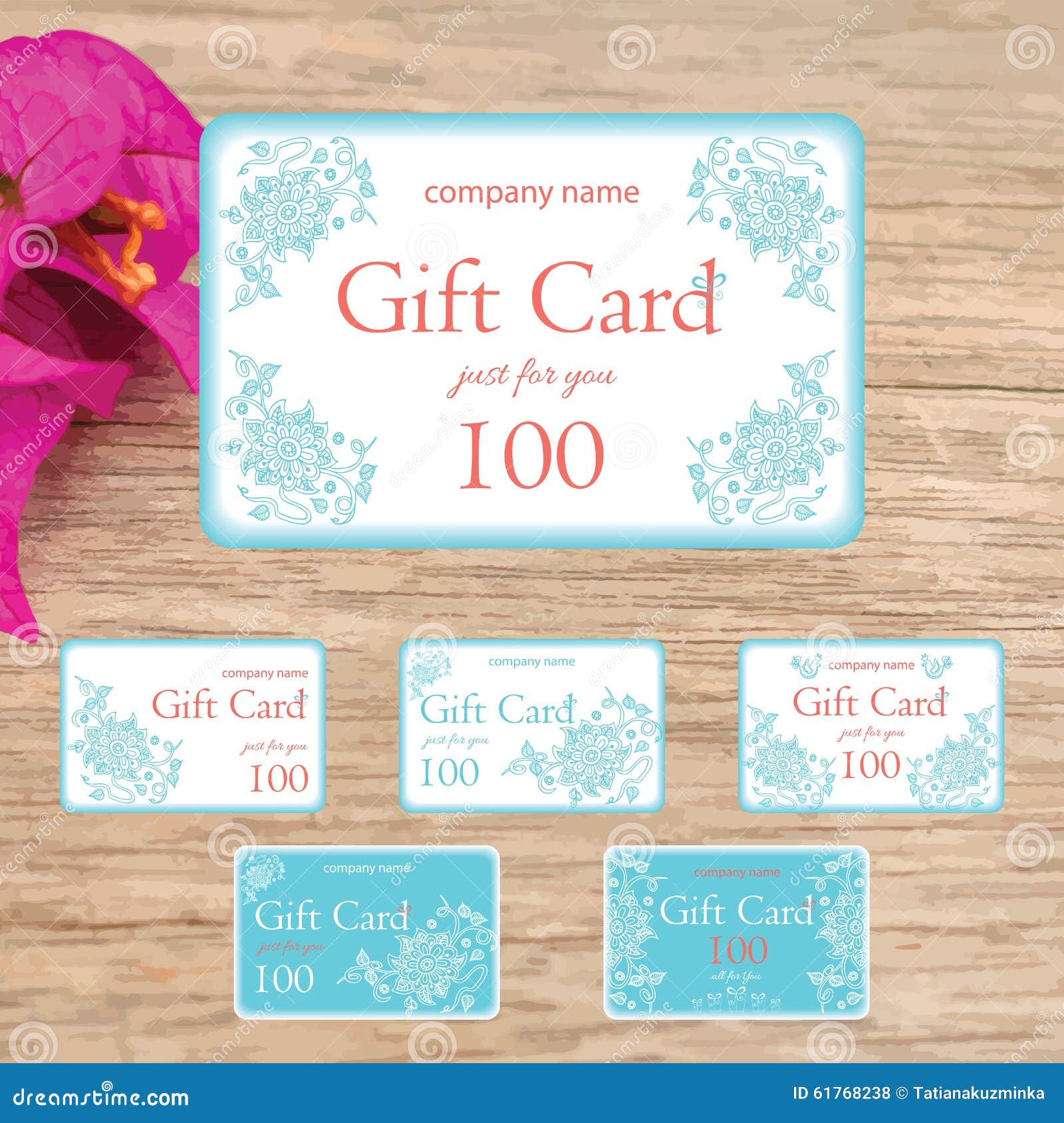 Set of Gift Cards with Blue Hand Drawn Flowers Stock Illustration ...