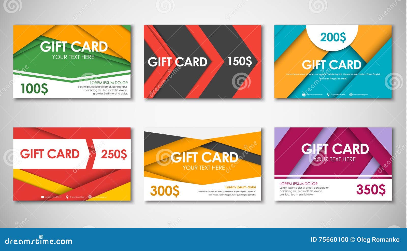 Set of Gift Cards of Different Values. Stock Vector - Illustration of ...