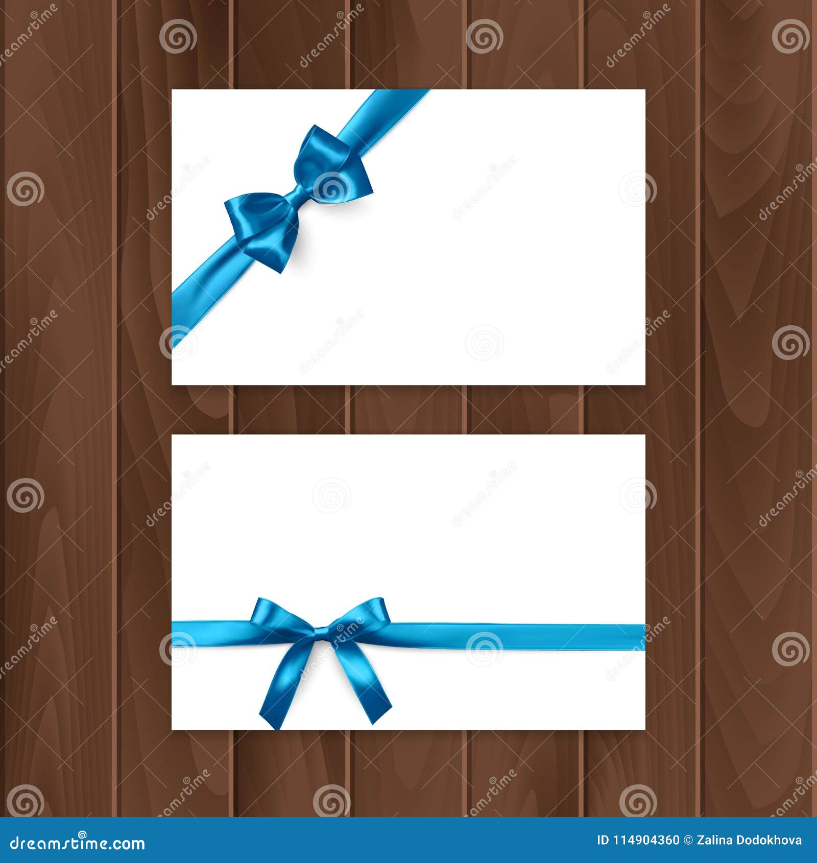Set of Gift Cards with Realistic Bow and Ribbon. Gift Card Template for ...