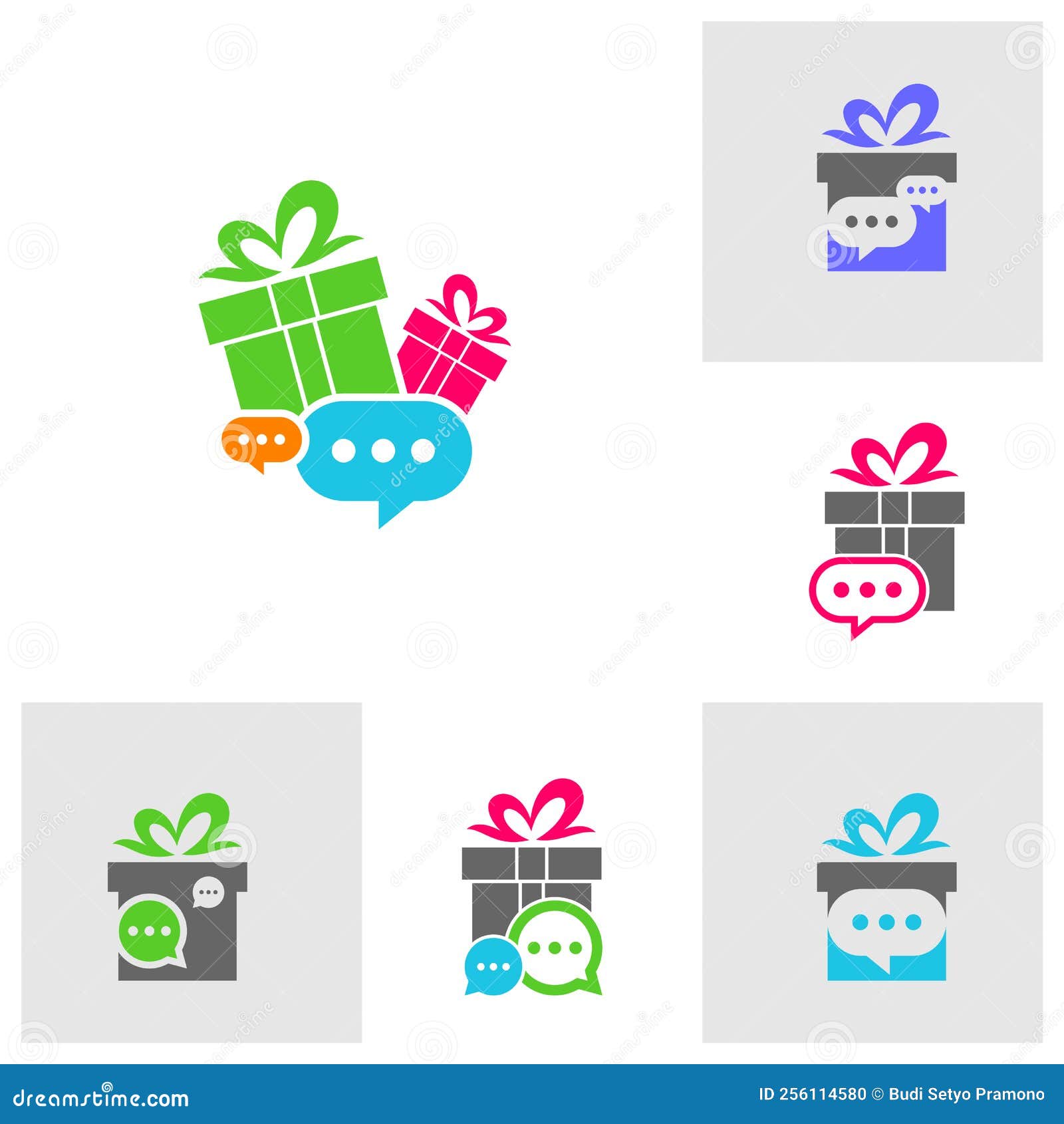 Set of Gift Chat Logo Design Template. Chat Gift Logo Concept Vector ...