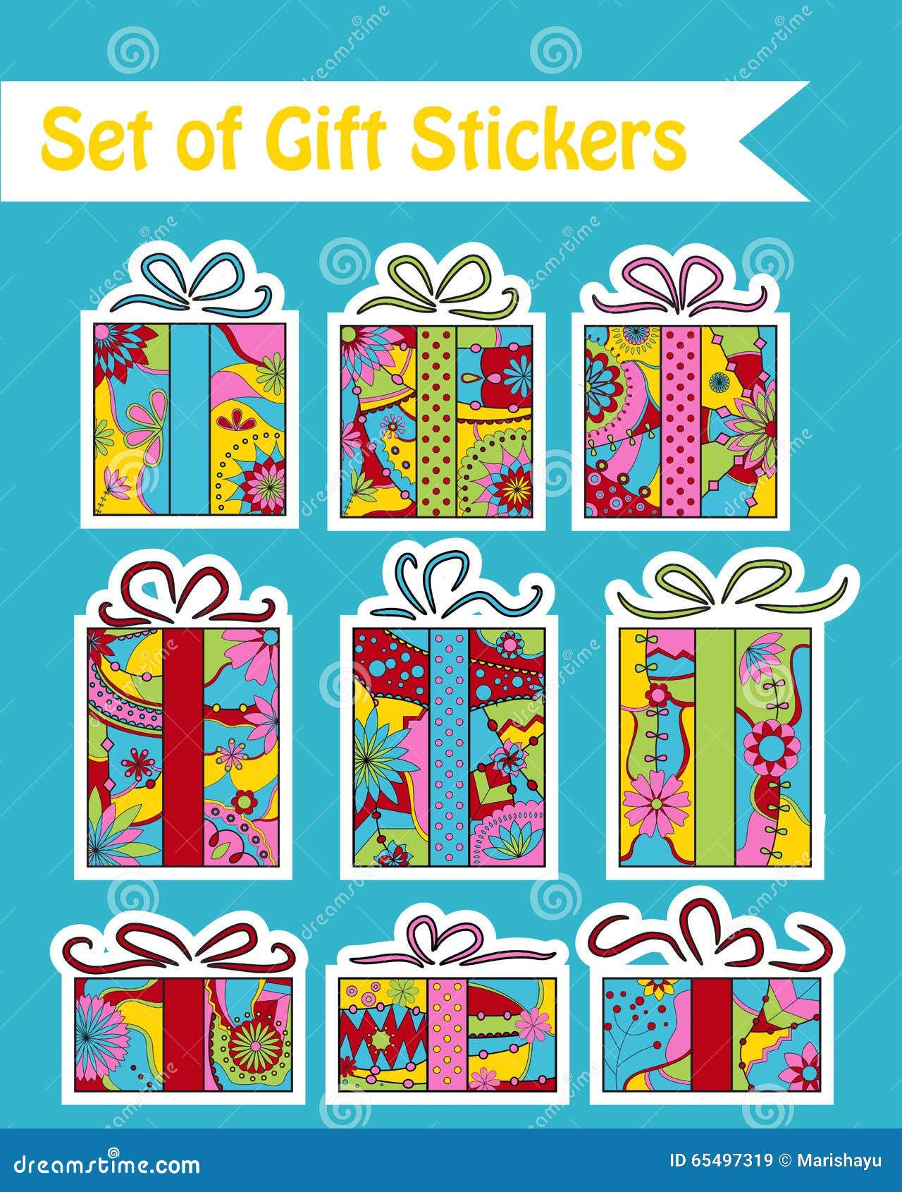 Set of gift stickers stock vector. Illustration of element - 65497319