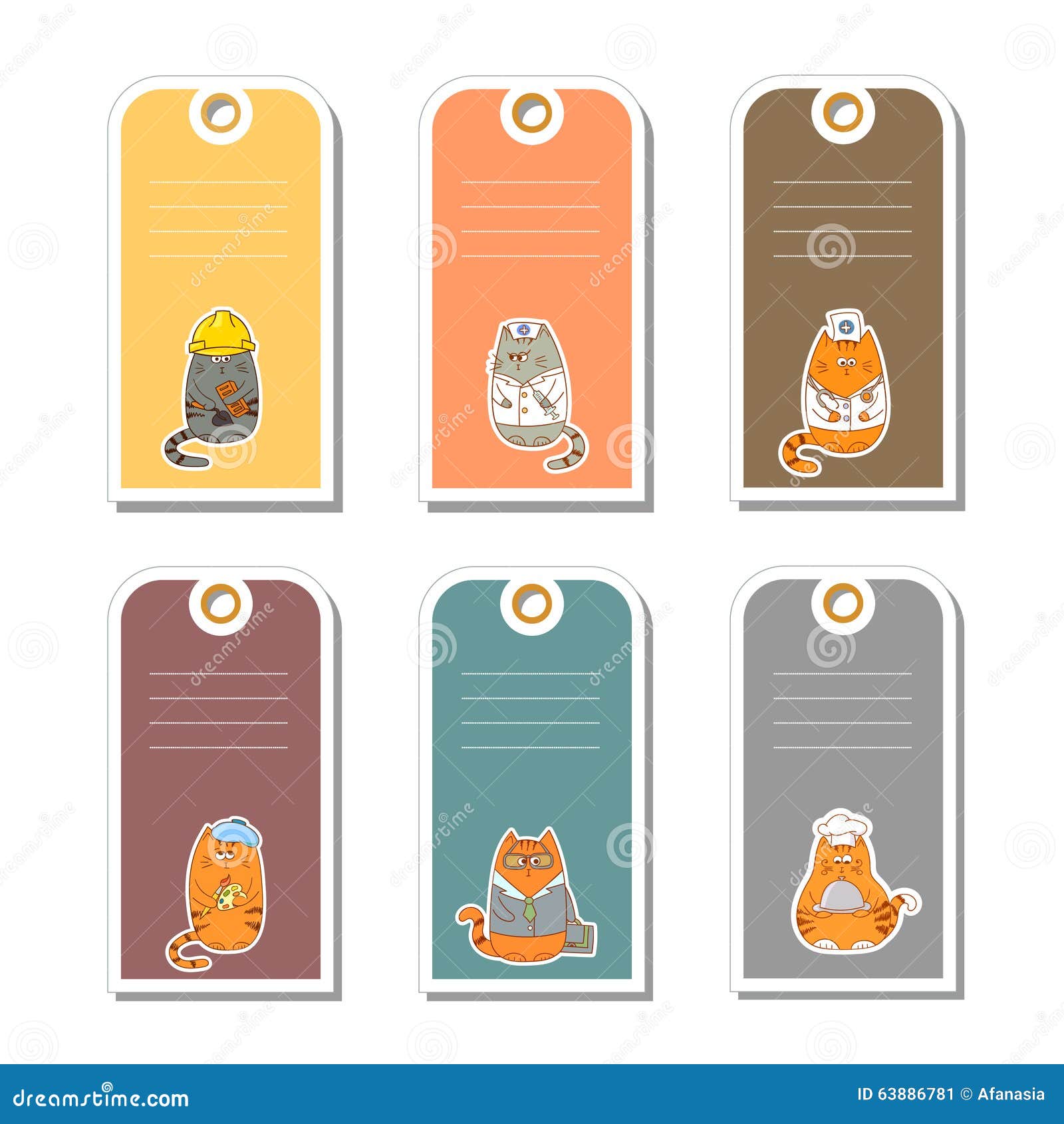 Set of Gift Tags with Cute Cartoon Occupation Characters. Stock Vector ...