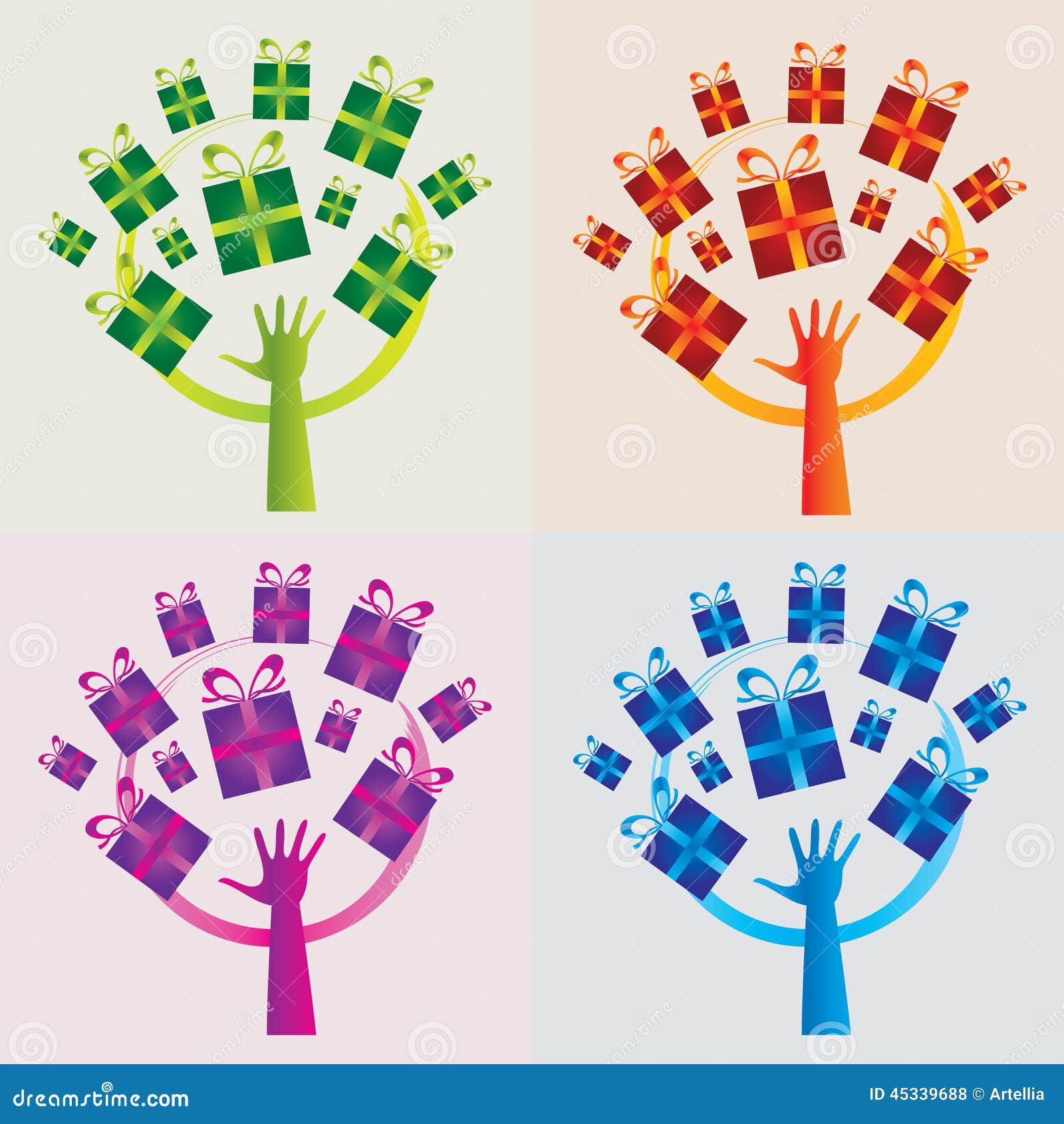 Set of 4 Gift Trees Icons - Multiple Colors Stock Vector - Illustration ...