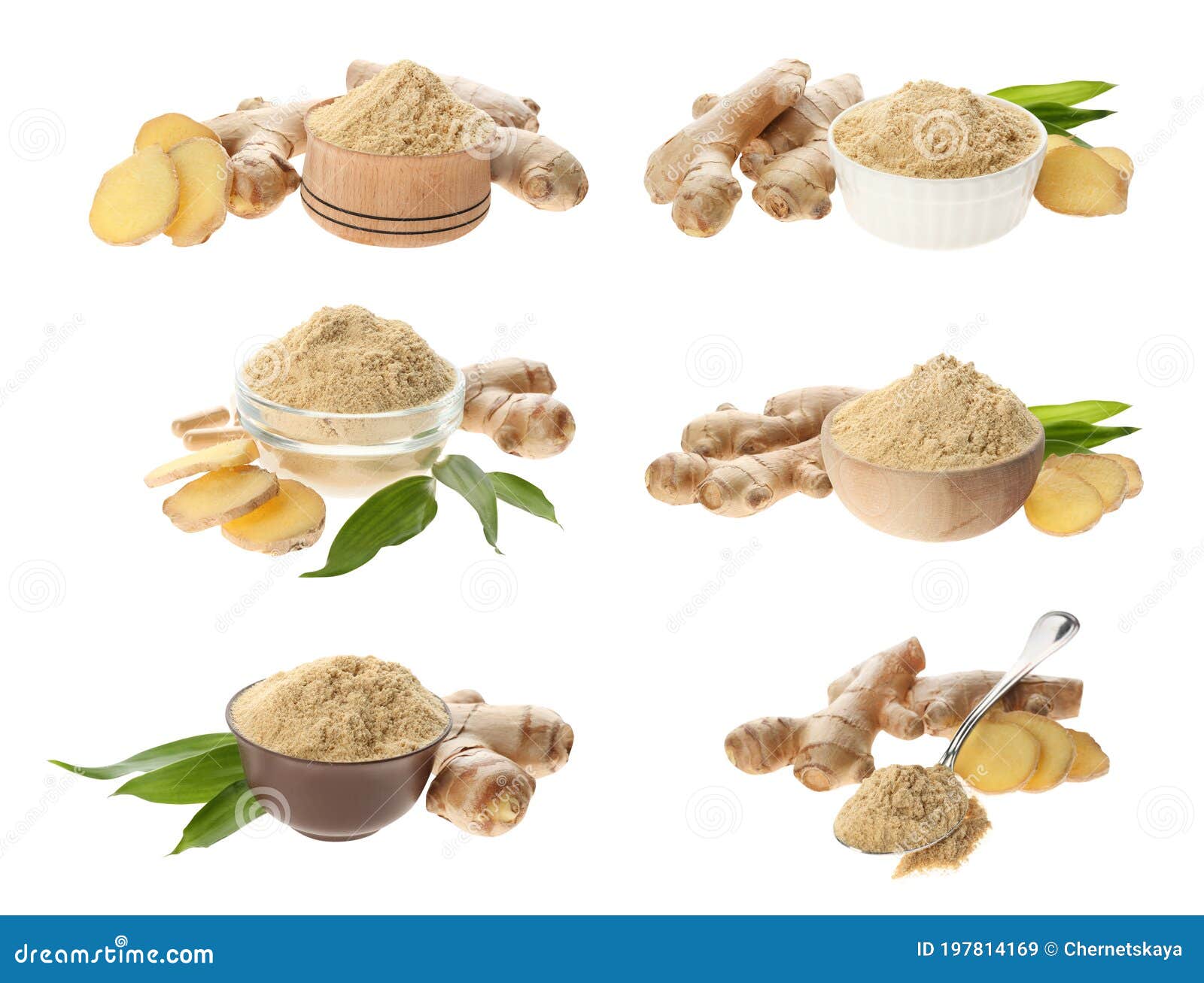 Set with Ginger Root and Powder on White Background Stock Image - Image ...