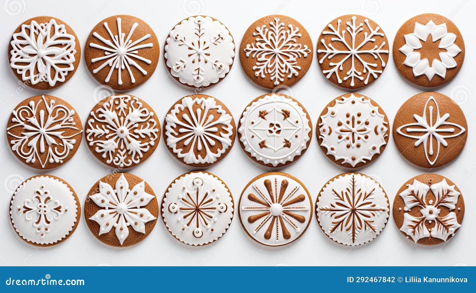 A Set of Gingerbread Cookies in Patterns on a Plain White Background ...
