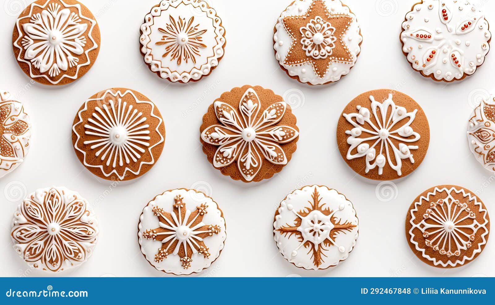 A Set of Gingerbread Cookies in Patterns on a Plain White Background ...