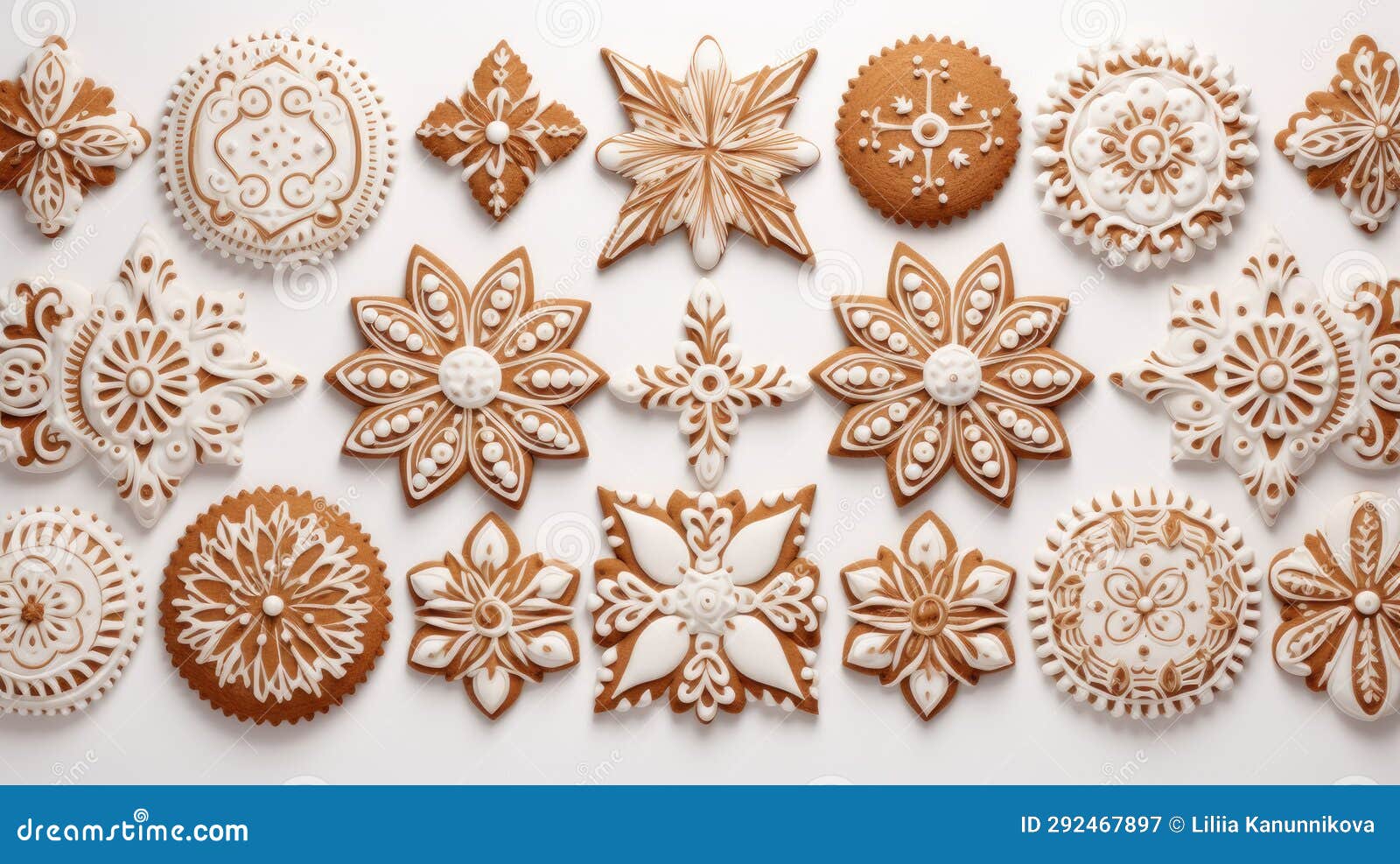 A Set of Gingerbread Cookies in Patterns on a Plain White Background ...