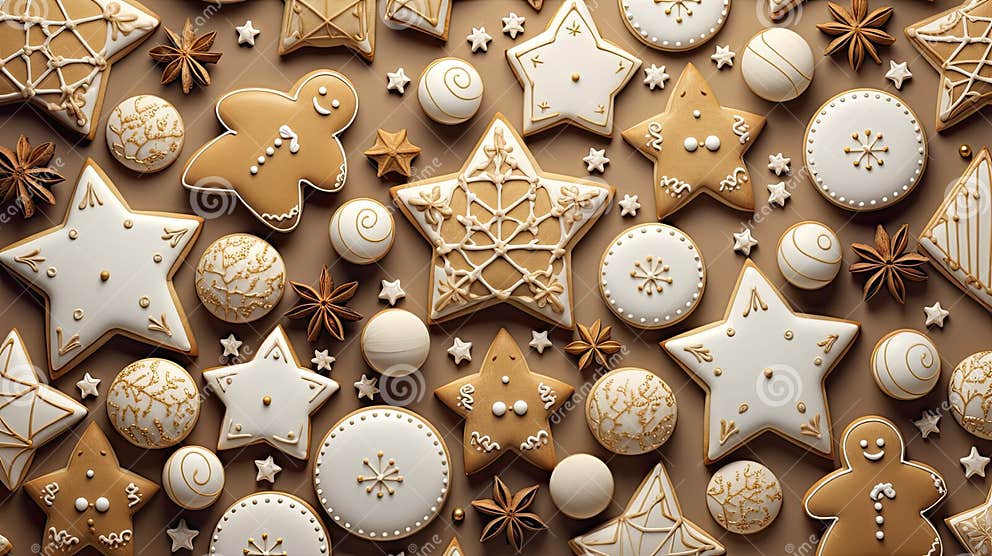 A Set of Gingerbread Cookies in Patterns on a Plain White Background ...