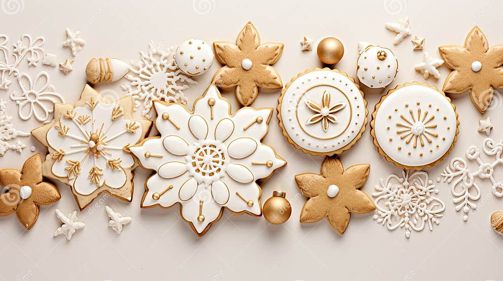 A Set of Gingerbread Cookies in Patterns on a Plain White Background ...
