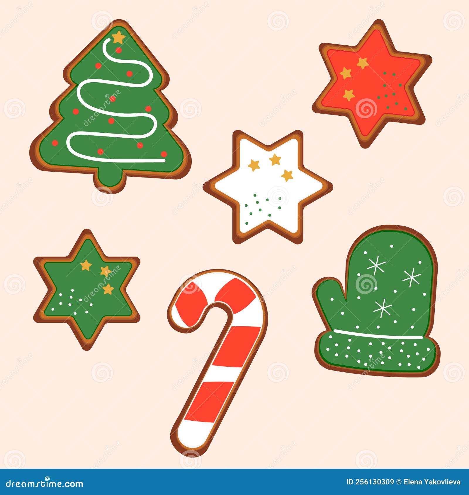 Set of Gingerbread Cookies with Red and Green Icing. Vector ...