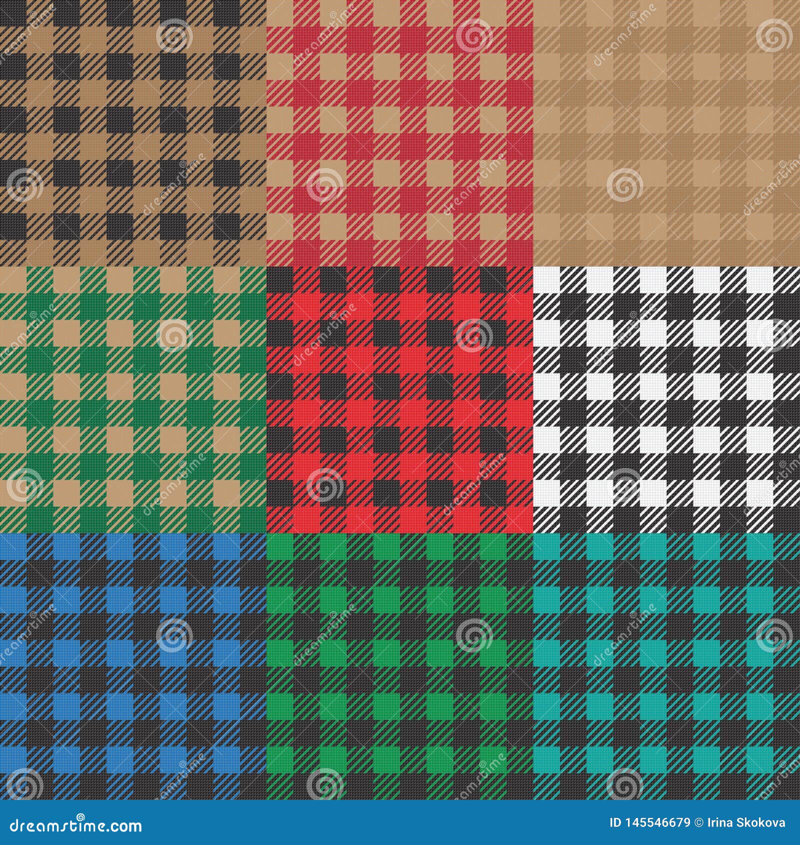 Set of 9 Gingham , Vichy Patterns for Picnic Blanket or Tablecloth ...