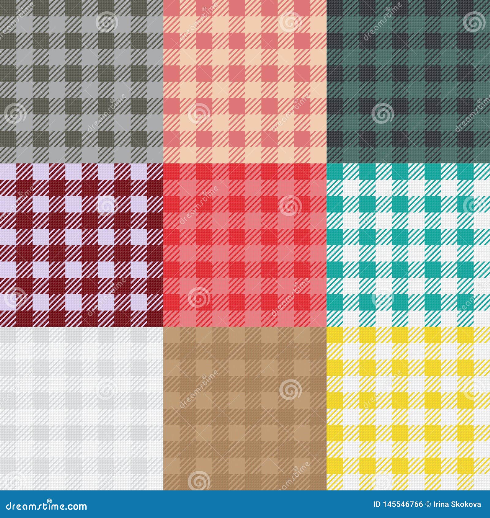 Set of 9 Gingham , Vichy Patterns for Picnic Blanket or Tablecloth ...