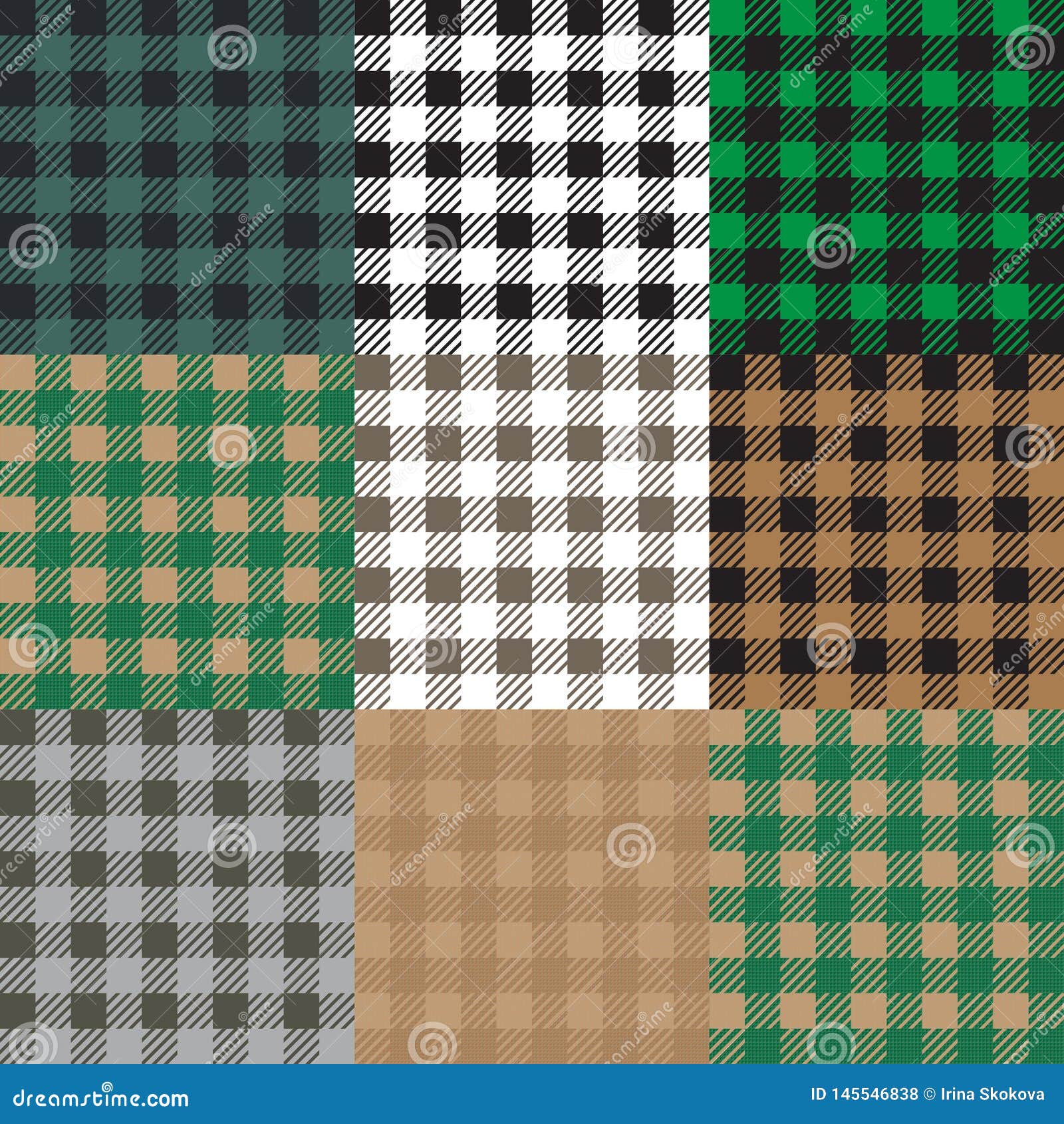 Set of 9 Gingham , Vichy Patterns for Picnic Blanket or Tablecloth ...