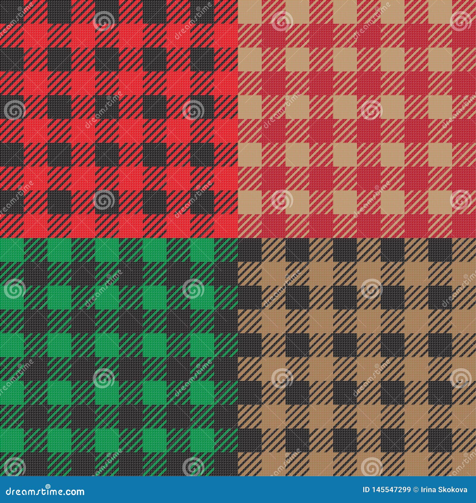 Set of 4 Gingham Vichy Patterns for Picnic Blanket or Tablecloth Design ...