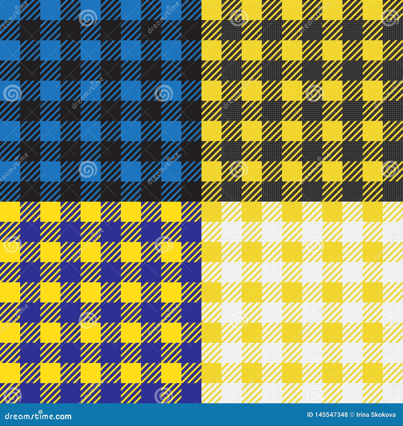 Set of 4 Gingham Vichy Patterns for Picnic Blanket or Tablecloth Design ...