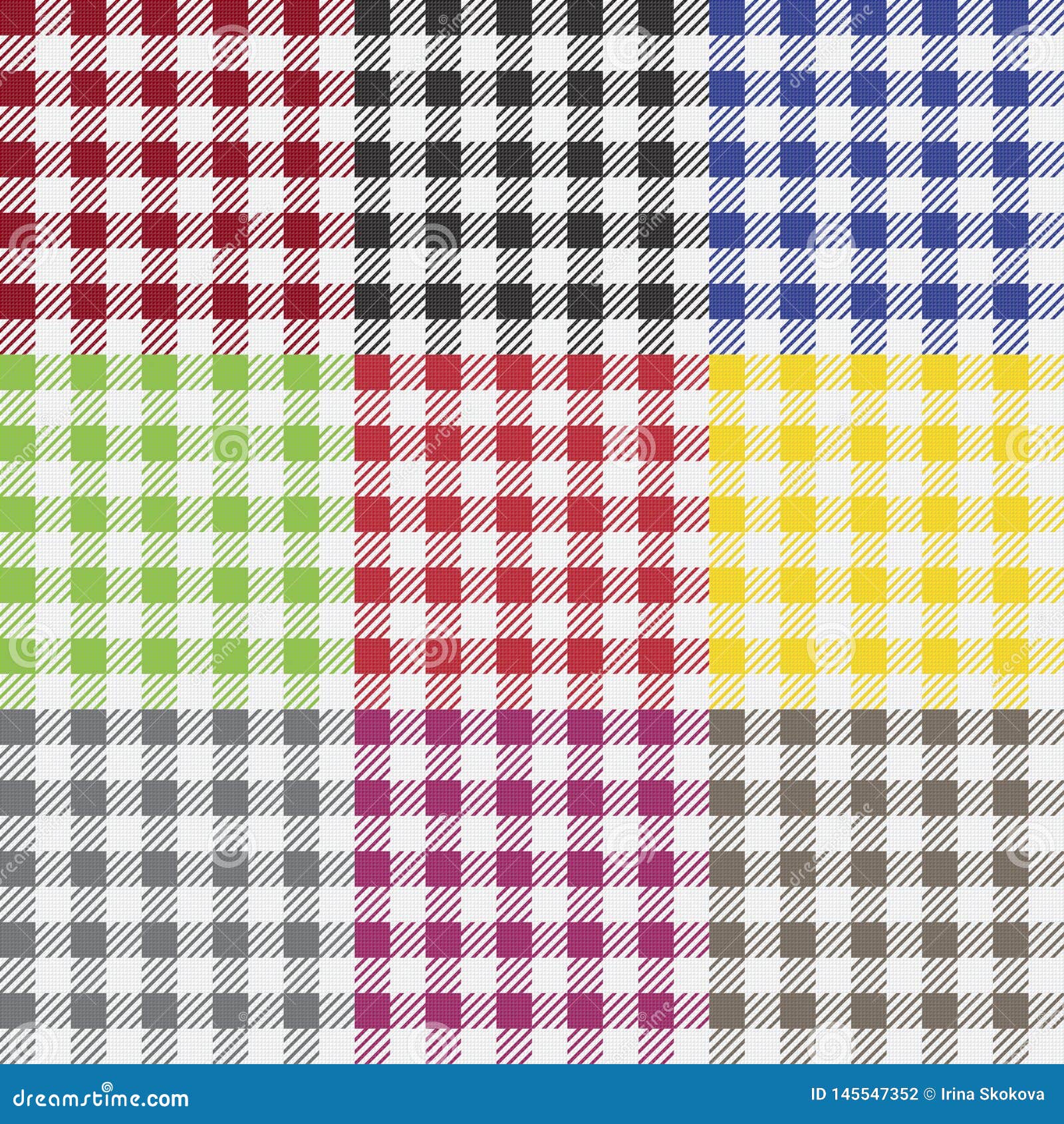 Set of 9 Gingham , Vichy Patterns for Picnic Blanket or Tablecloth ...