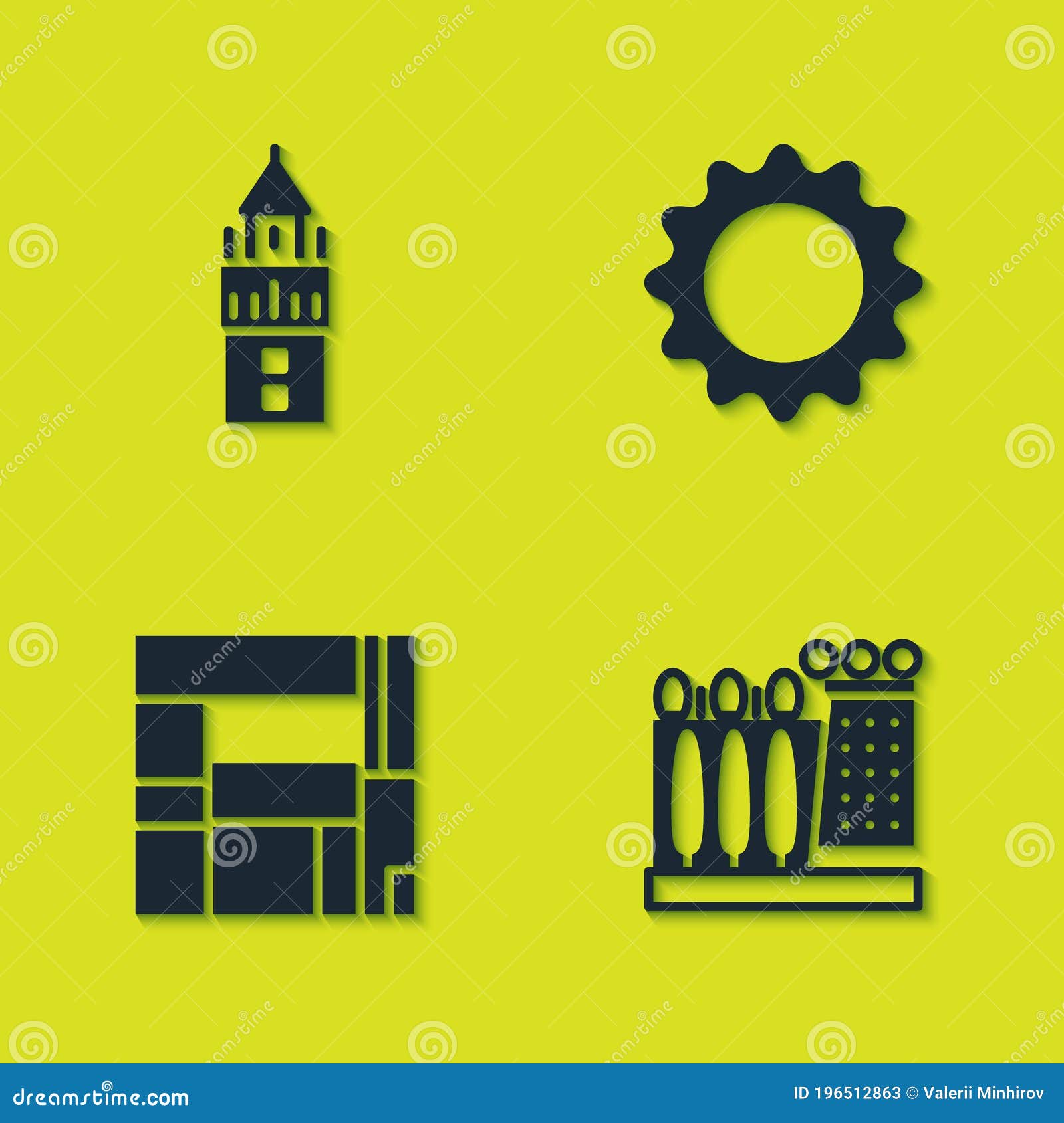 Set Giralda, Dali Museum, House Edificio Mirador and Sun Icon. Vector ...