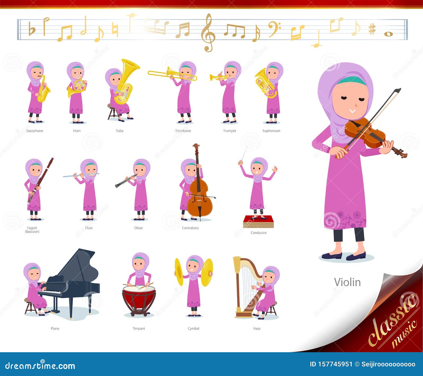 Flat Type Arab Girl_classic Music Stock Vector - Illustration of cello ...